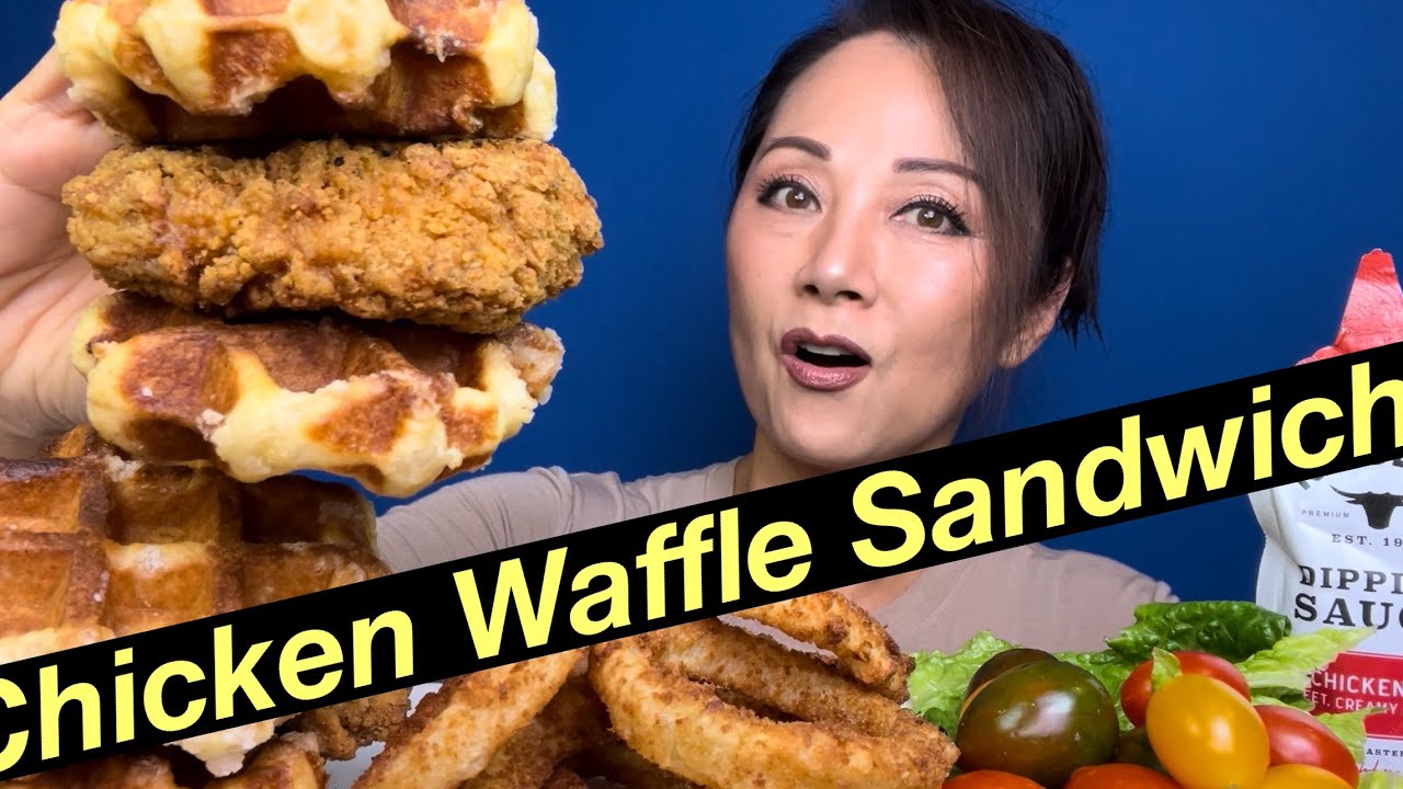 DEVOURING A VIRAL HOME MADE CHICKEN WAFFLE SANDWICH! & CRISPY ONION ...