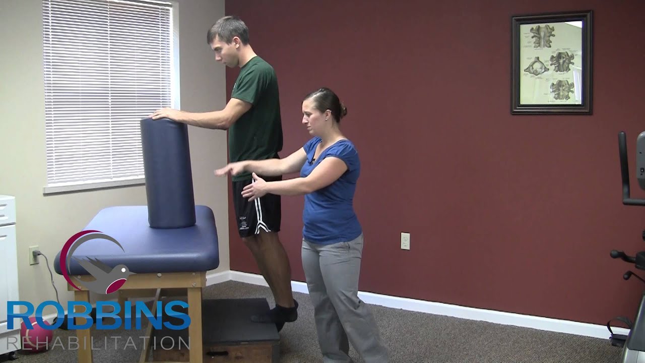 Gastroc Stretch on Step | Robbins Rehabilitation - YouTube
