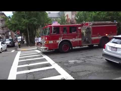 Pierce #8 Engine + E-One #1 Ladder - Boston Fire Department Responding ...