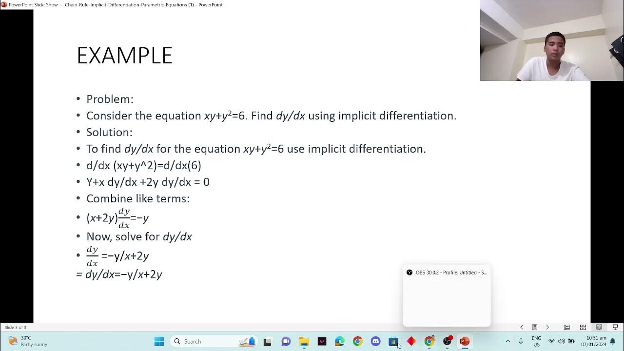 Lesson 6 Chainrule, Implicit differentiation, Parametric Equation - YouTube