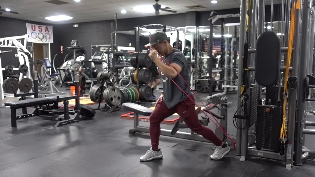 Banded Split Stance Single Arm Shoulder Press - YouTube