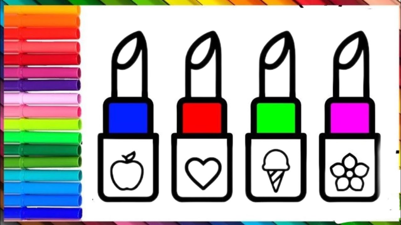 How to draw Cute Lipsticks for Kids And Tuddlers/ Lipsticks Drawing ...