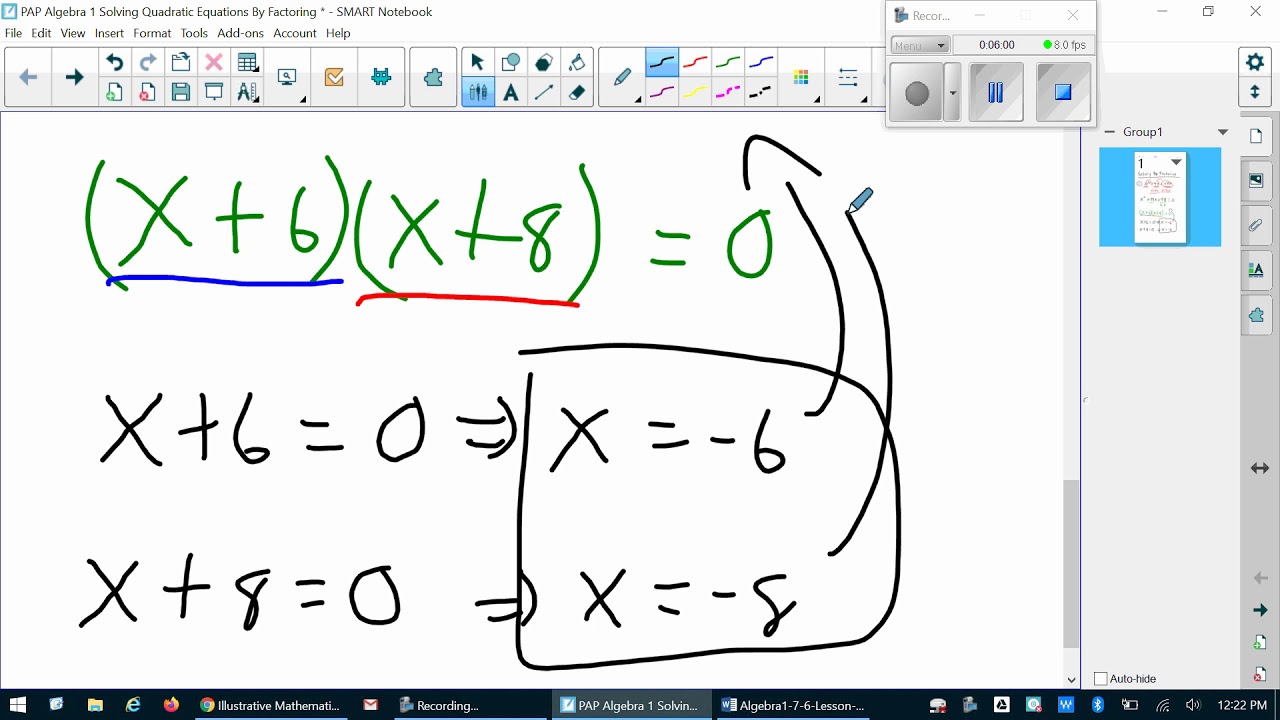 PAP Algebra 1 Solving Quadratic Equations By Factoring - YouTube