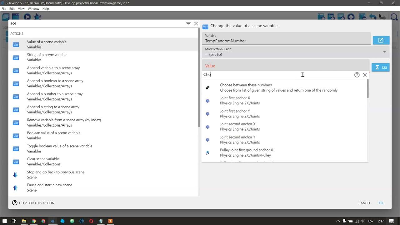 GDevelop [Official Extension] Choose - Given a string of values return a random one - YouTube