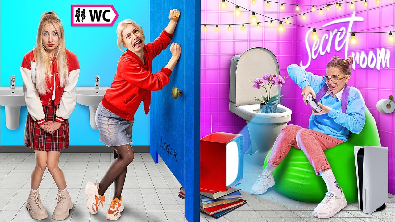 We Build Secret Room in a School Toilet - YouTube