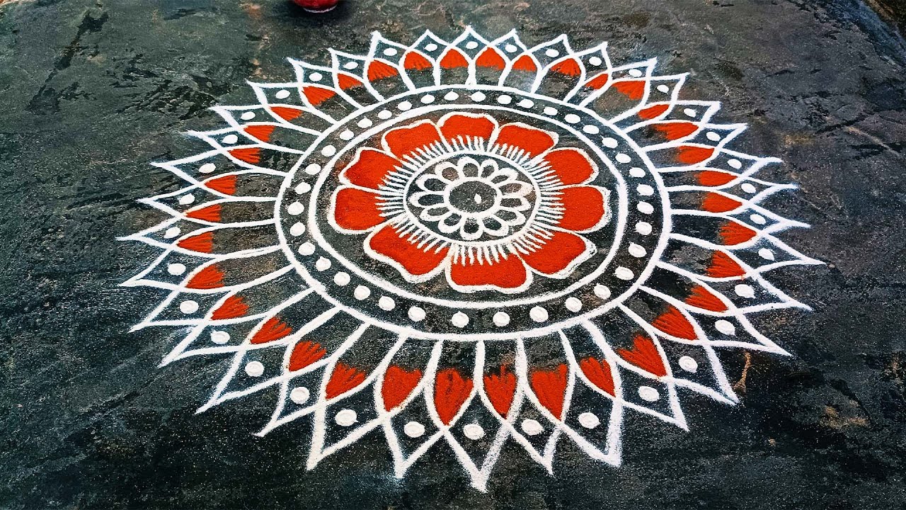 EASY ROUND RANGOLI FOR BEGINNERS | SIMPLE RANGOLI | SUPER GANESH ...