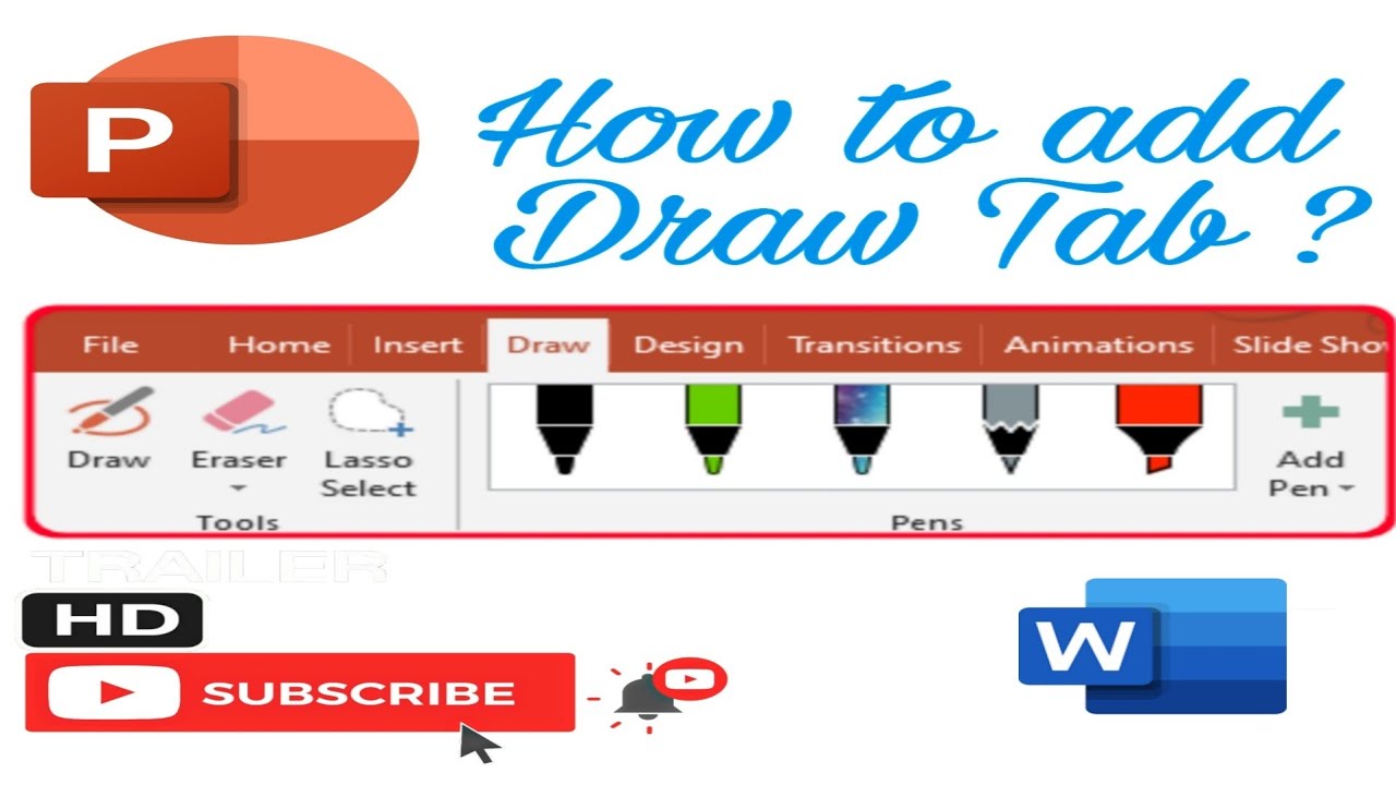 How to add draw tab in MS PowerPoint and MS Word ? - YouTube