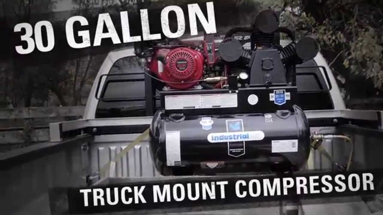 Industrial Air - 30 Gallon Truck Mount 3-Cylinder Air Compressor - YouTube