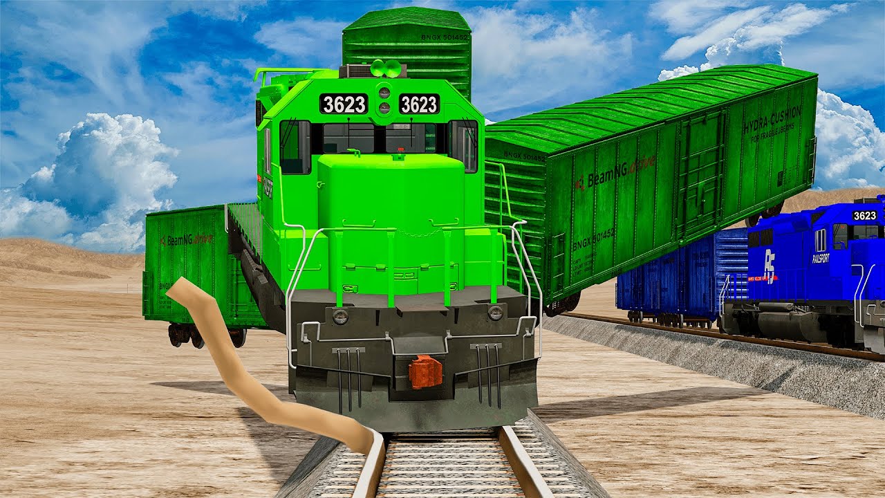 Broken Rails Destroy Two Trains | BeamNG.drive - YouTube
