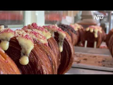 Круглый круассан с кремом покорил ньюйоркцев - YouTube
