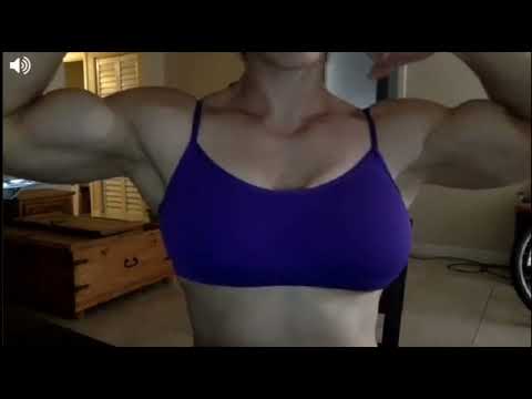 Huge biceps and pec. Muscular woman flexing all!