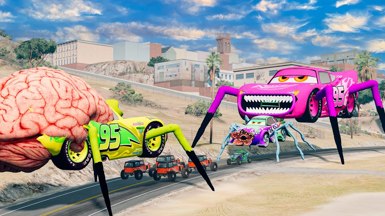 Cars Ramp Jump with MONSTERS - McQueen & Car Police Cartoons Eater ...