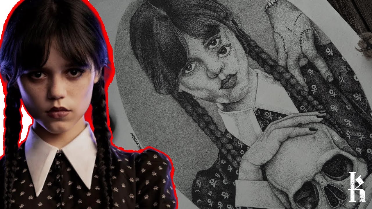Drawing Wednesday Addams | Jenna Ortega (Stippling art) Time-lapse ...