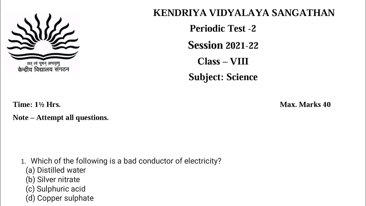 Class 8 SCIENCE Periodic Test 2 PT-2 Sample Question Paper for Kendriya ...