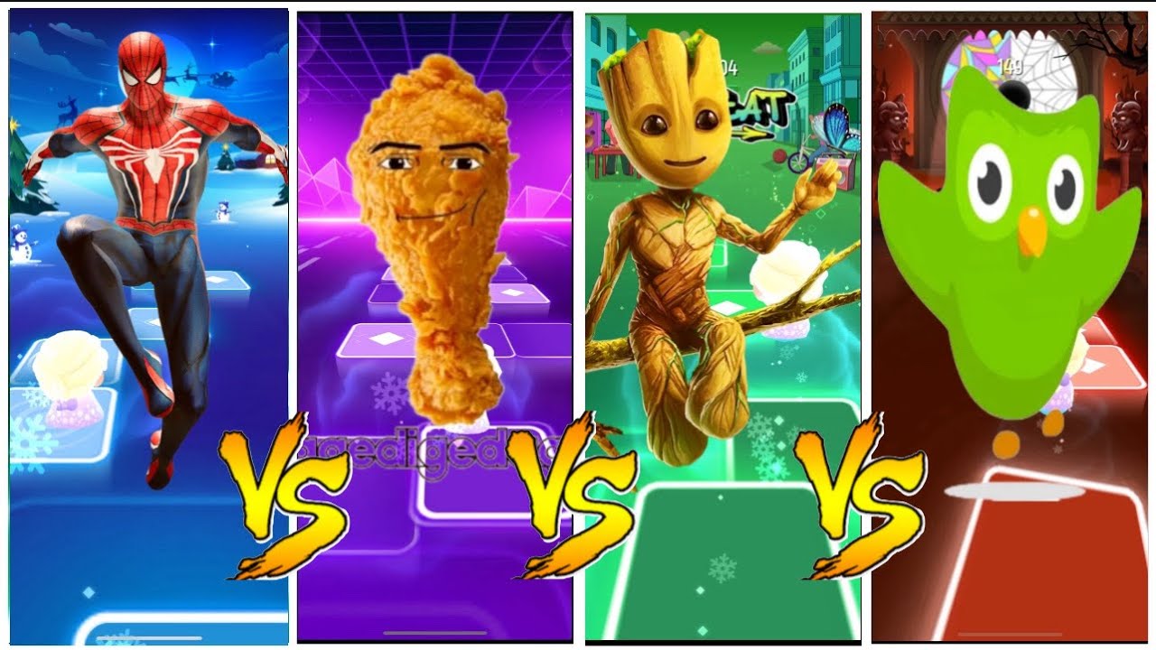 Tiles Hop - spider man vs Gegagedigedagedago vs Groot vs Duolingo # ...