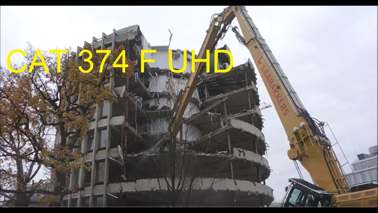 Excavator CAT 374 F UHD - demolition site - YouTube