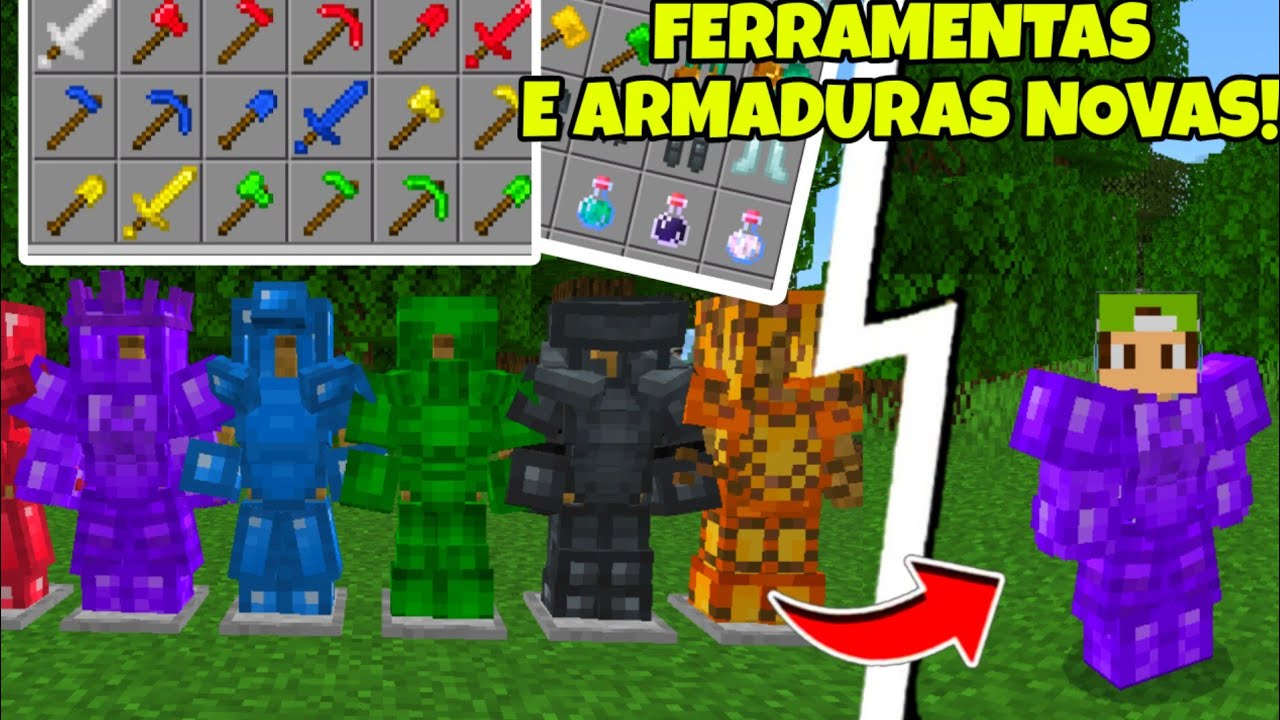 NOVO ADDON/MOD DE ARMADURAS E MINÉRIOS PARA MINECRAFT PE 1.20 - YouTube
