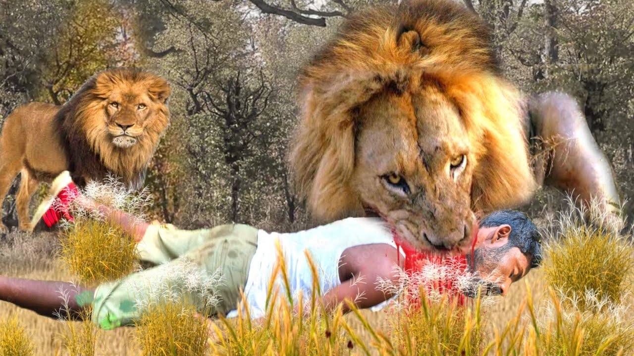 Lion Attack Man in Forest | Lion Attack Hunter | Lion Attack Stories ...