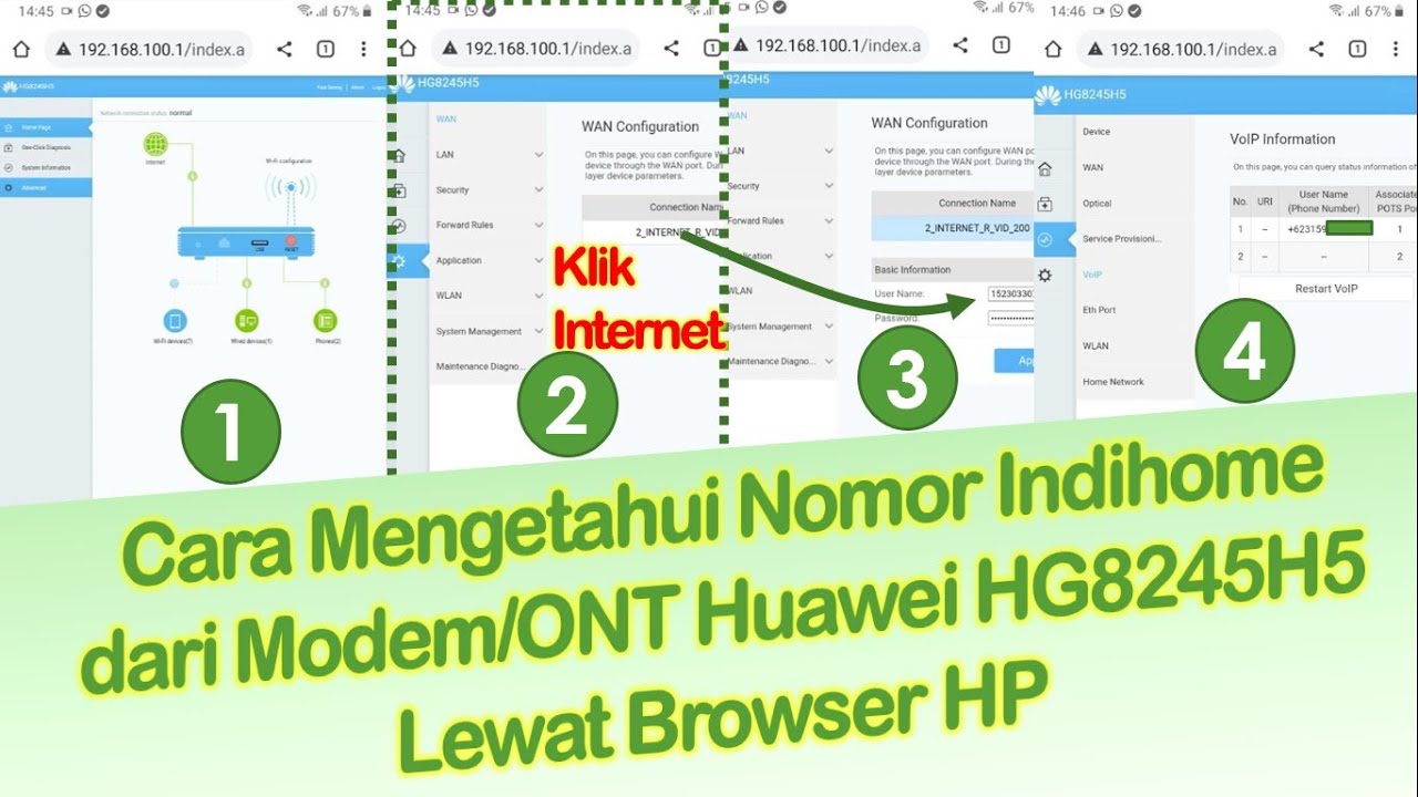 Cara Mengetahui Nomor Indihome dari Modem ONT Huawei HG8245H5 dari HP ...
