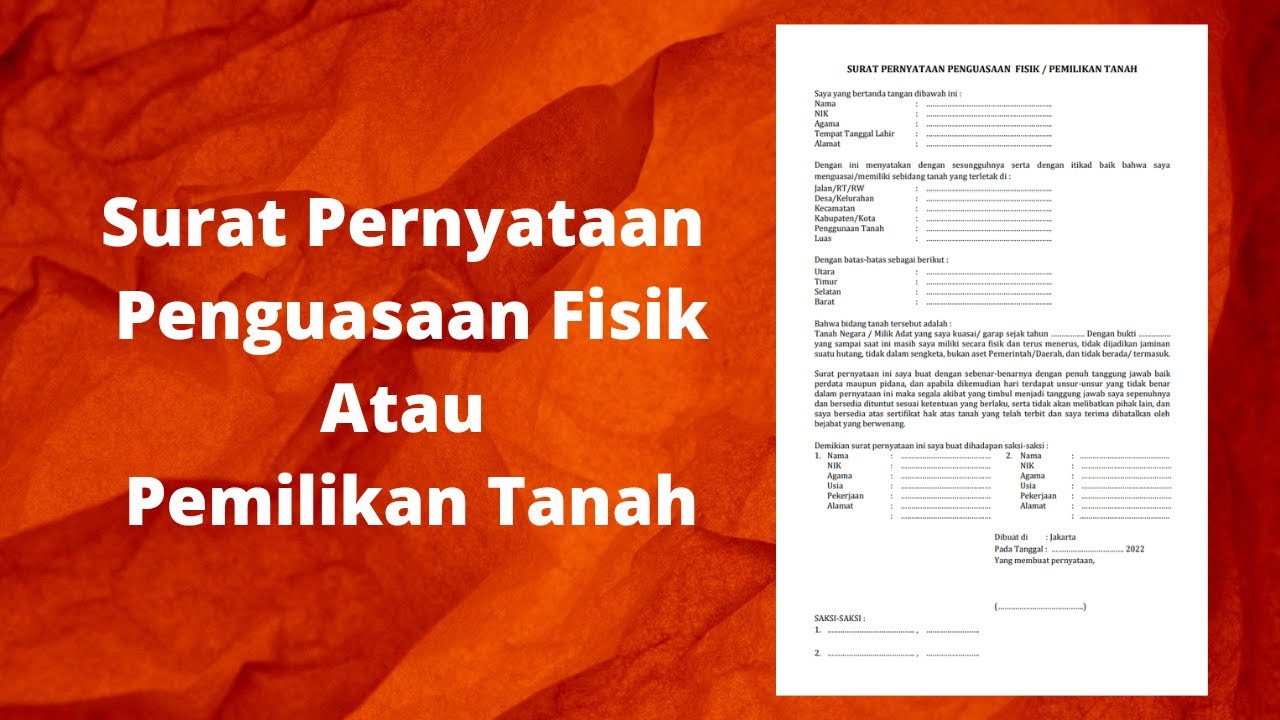 Surat Pernyataan Penguasaan Fisik / Pemilikan Tanah - YouTube