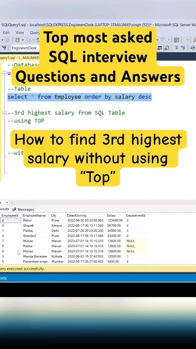 How to find the third highest salary from a table #sql #sqlqueries #coding #shorts #coding - YouTube