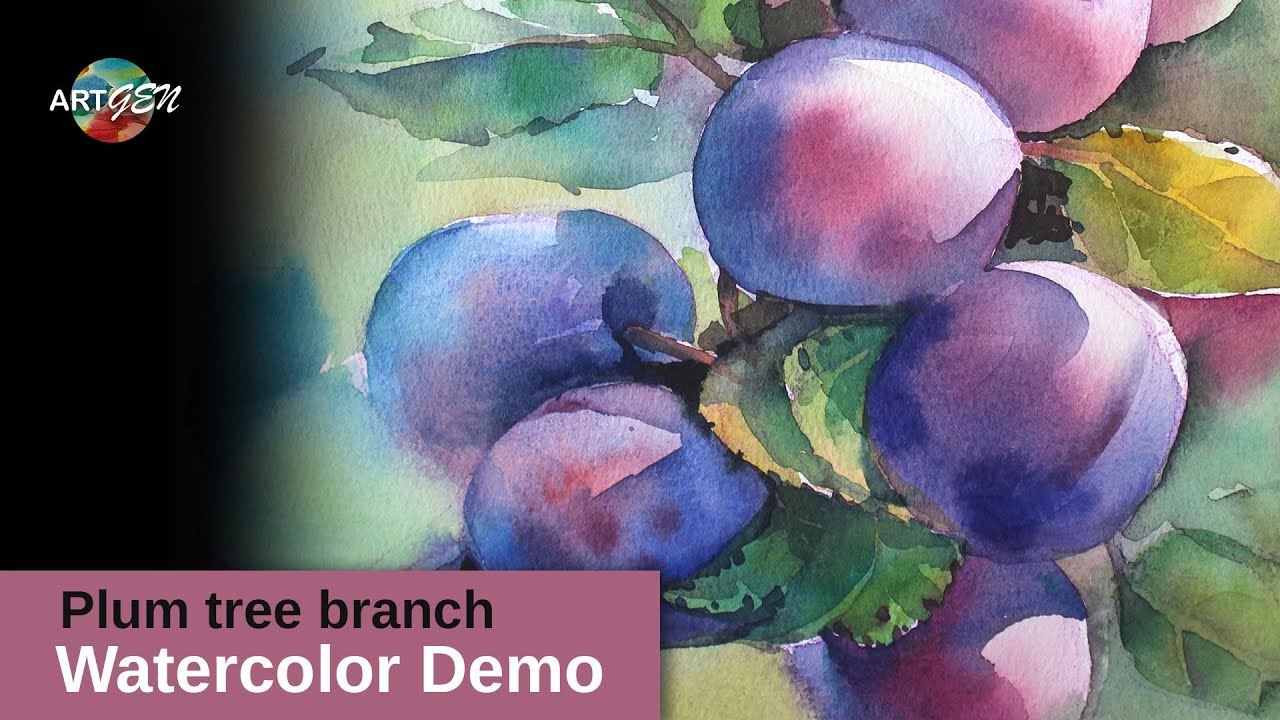 Watercolor sketch of a plum tree branch. - YouTube