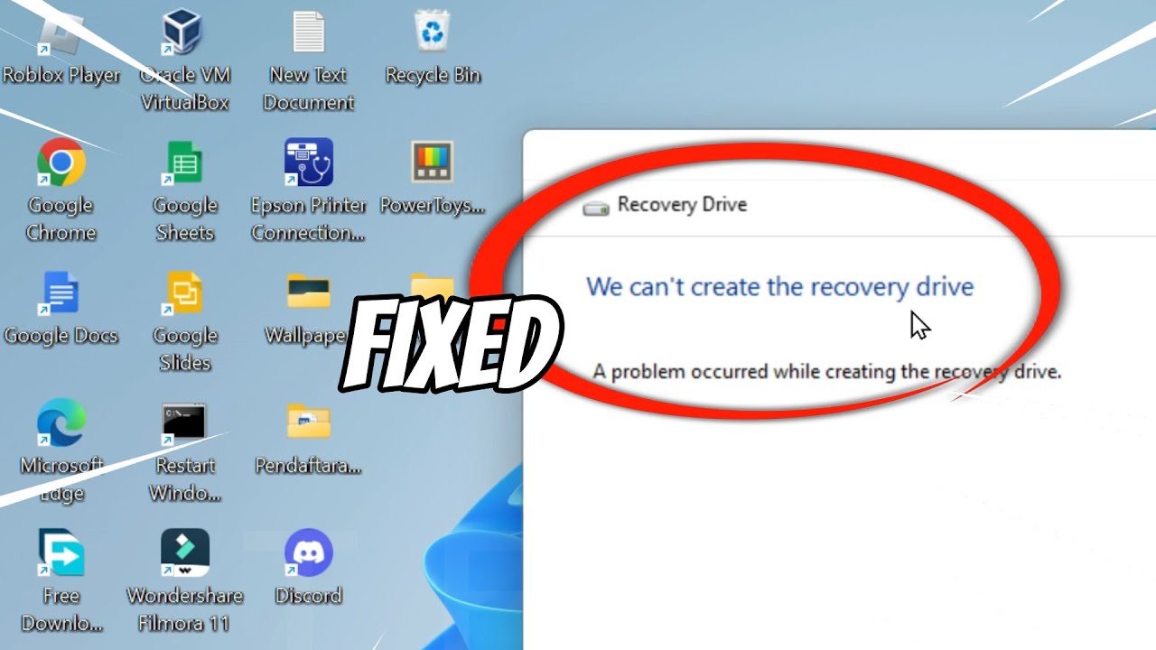 We Can't Create the Recovery Drive A Problem Occured (FIXED) - YouTube