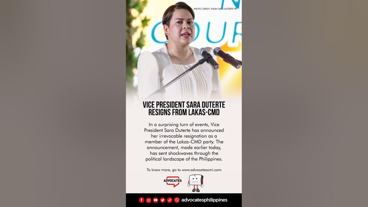 Vice President Sara Duterte Resigns From Lakas Cmd Youtube