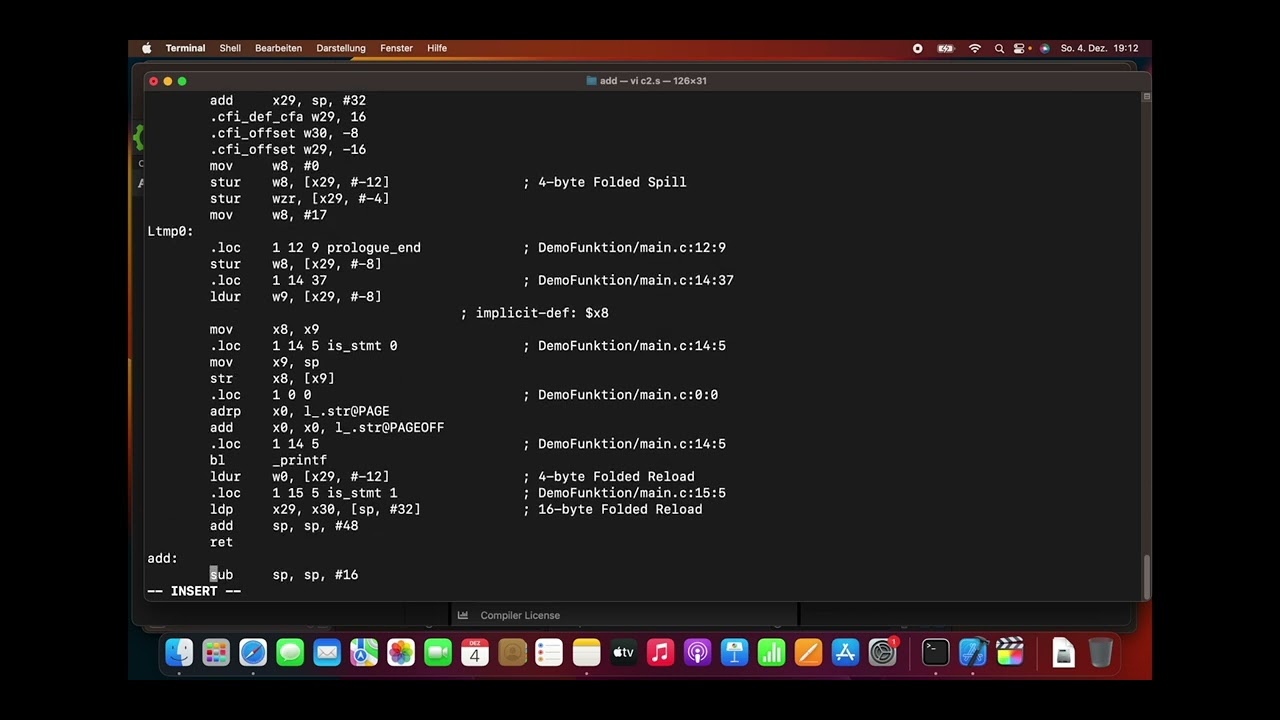 Erstellen eines Assembler-Programmes für ARM64 auf dem Macbook M1/M2 mit XCode/godbolt.org und ...