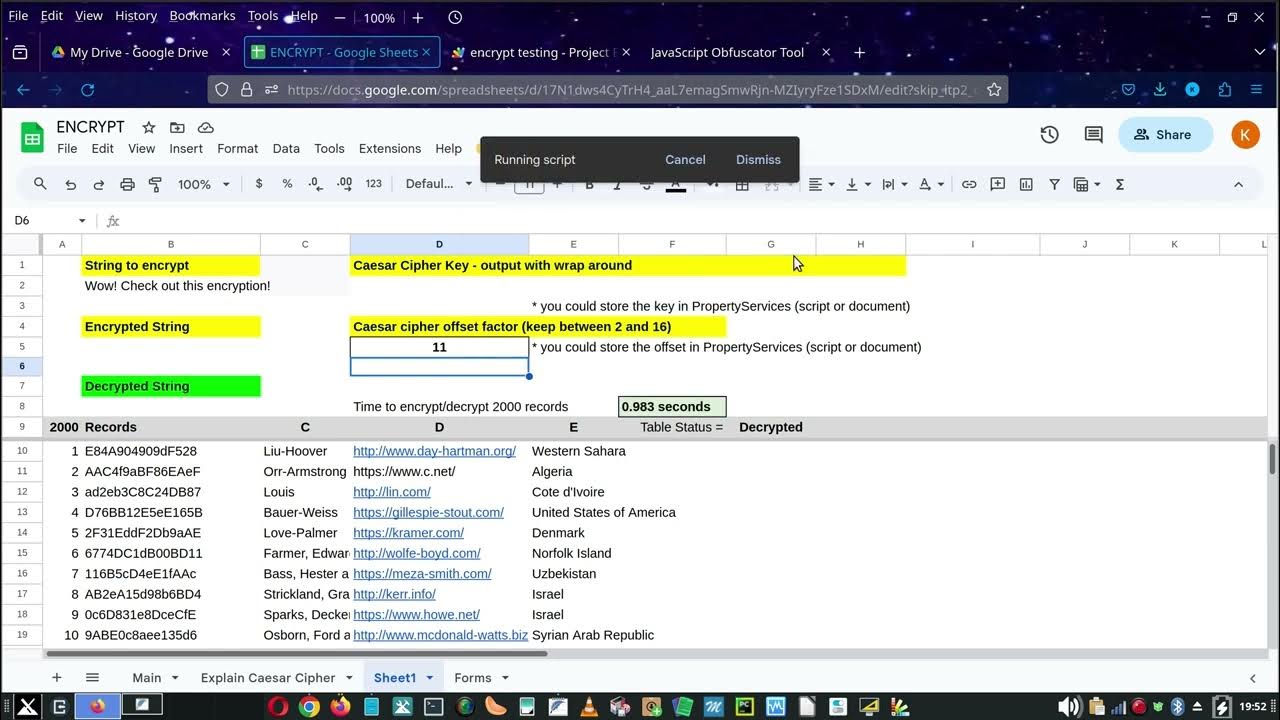 Encryption - Caesar Cipher Google Sheets / App Script - YouTube