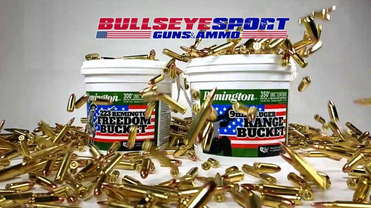 BullseyeSport Remington 223 9mm Ammo Bucket Slow Motion - YouTube