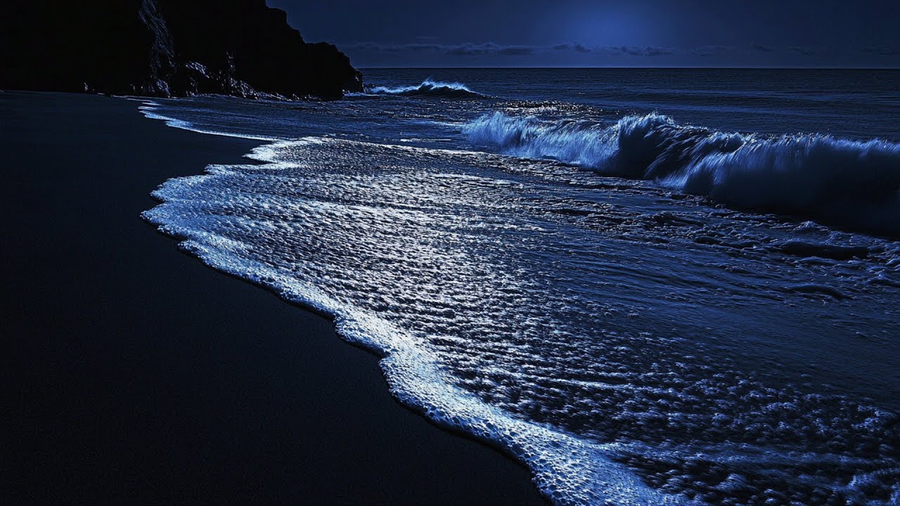 Escape Stress with 8 Hours | Calm Ocean Waves in a Quiet, Dark Night - YouTube