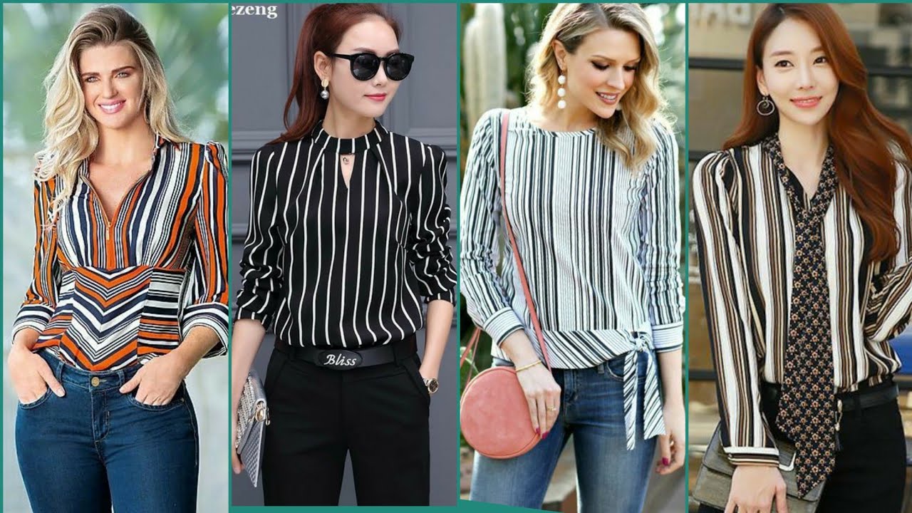 Most Stylish And Trendy Lining Strip Print Buissnes Women's Blouse/Top ...