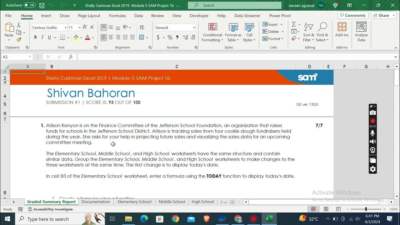 Shelly Cashman Excel 2019 | Module 5 SAM Project 1b | Jefferson School ...