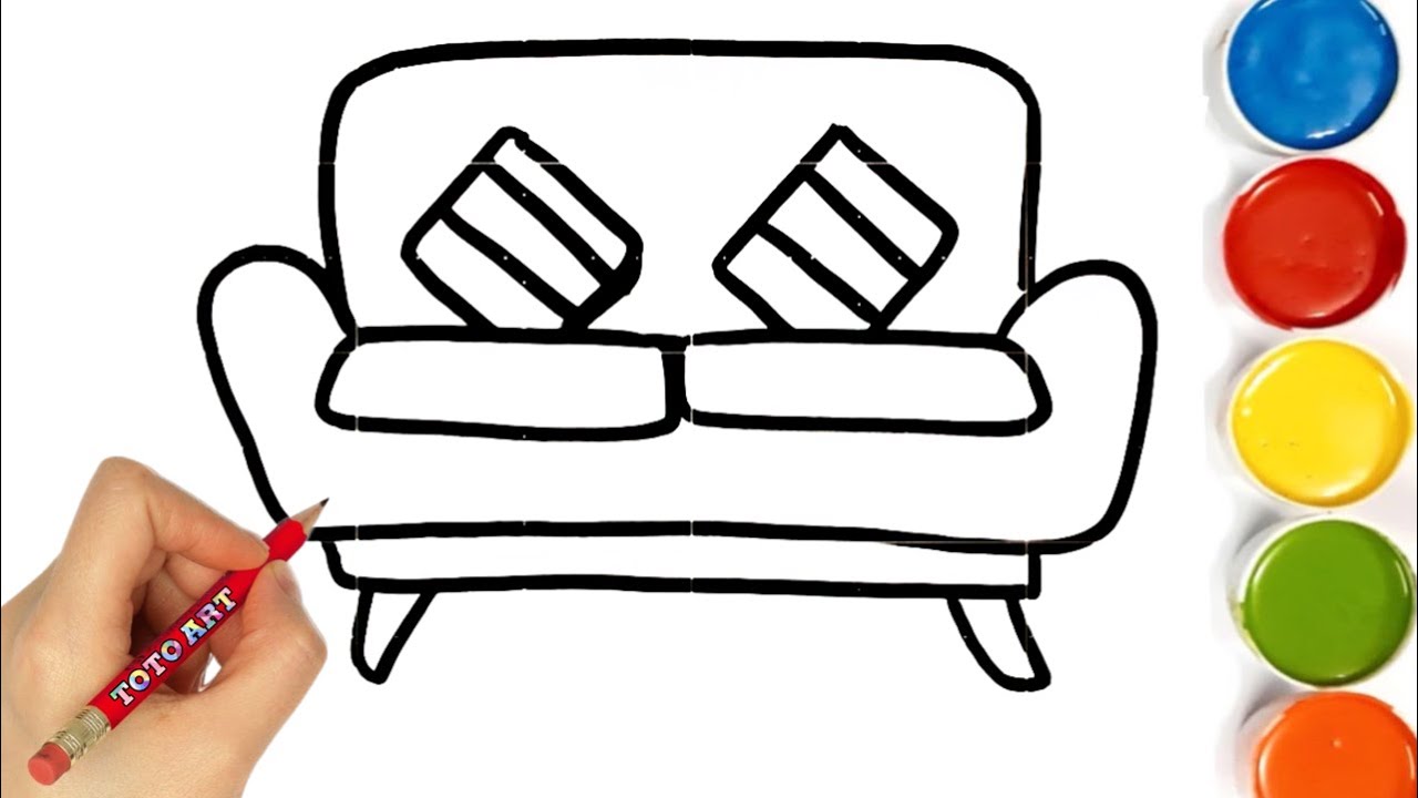 How to draw Sofa -Colouring for Kids & Toddlers |Draw, Paint and Learn ...
