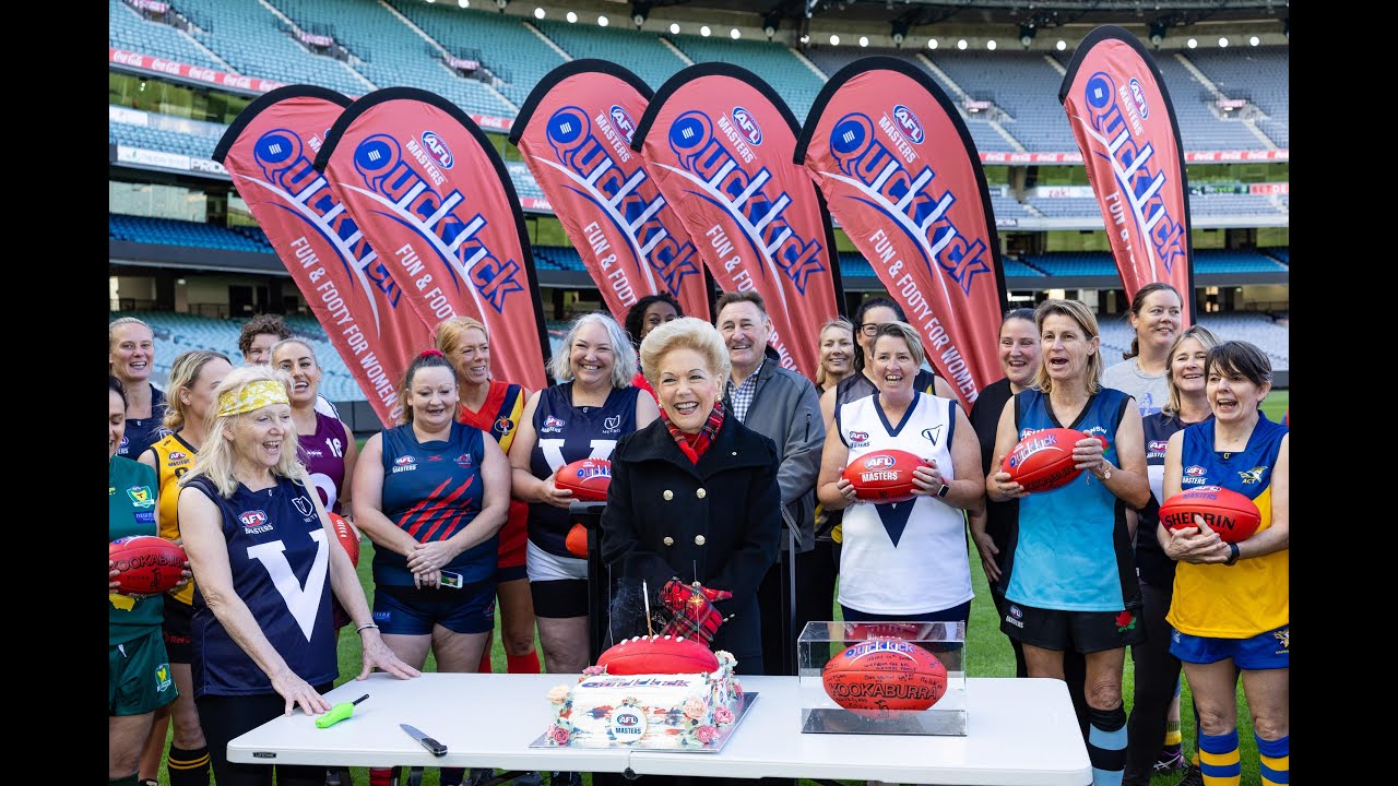 Susan Alberti AC officially launching AFL Masters QuickKick at the MCG ...