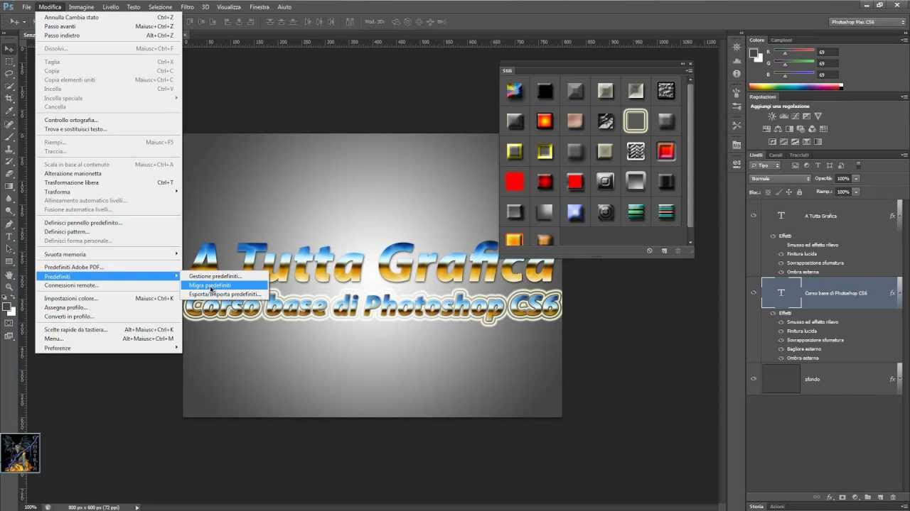 Corso Completo di Photoshop CS6: Il Pannello Stili - YouTube