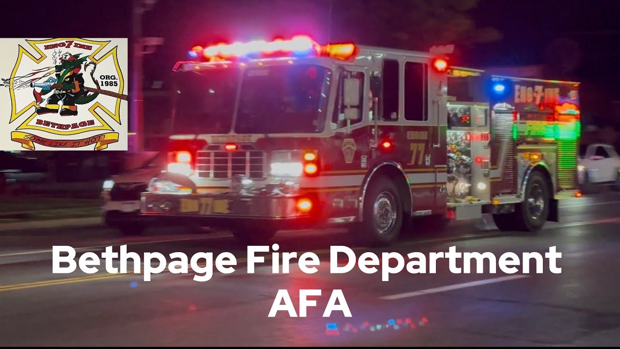 Bethpage Fire Department Engine 77 responding to a afa - YouTube