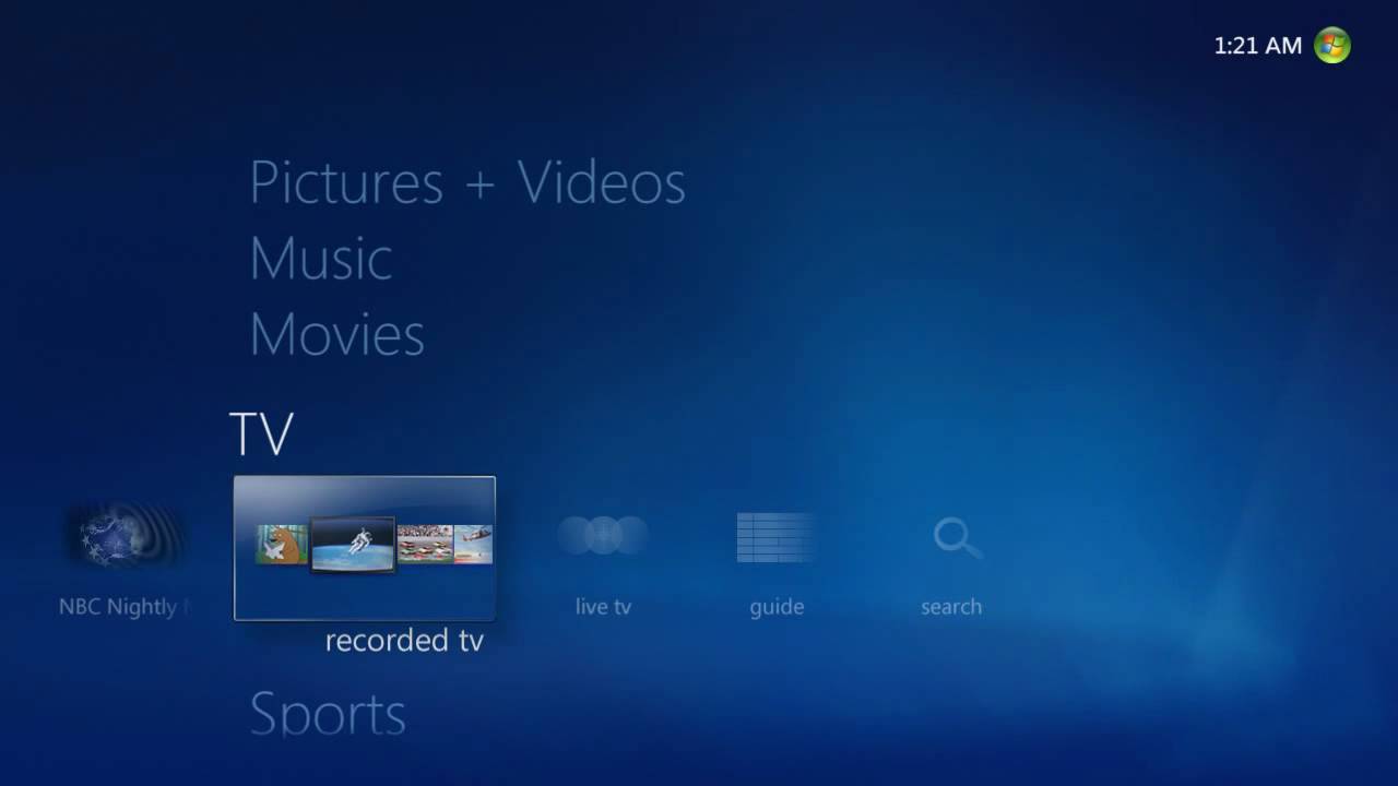 Main Menu in Windows Media Center in Windows 7 Beta 1 (Build 7000) - HD ...