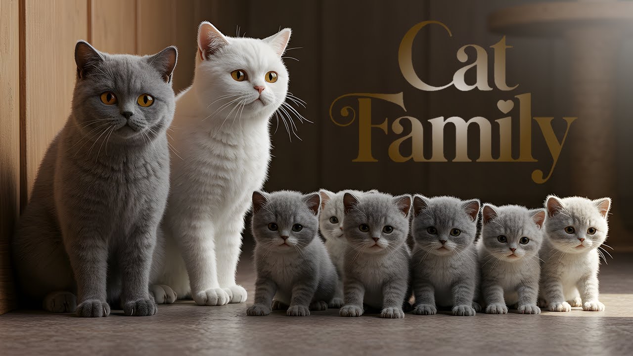 Cat Family - British Shorthair Mom, Dad & 6 Kittens - YouTube