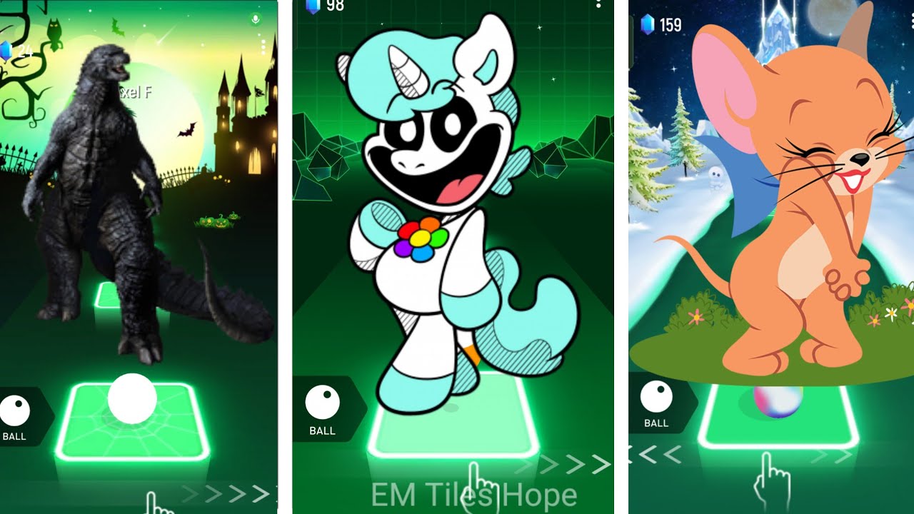 Godzilla 🆚 Smiling critters 🆚 Tom and Jerry 🎶🎶 Tiles Hop Edm Rush - YouTube