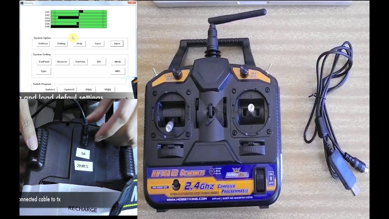 Hobby King 6 channel Tx win 7 usb connection and mode change - YouTube