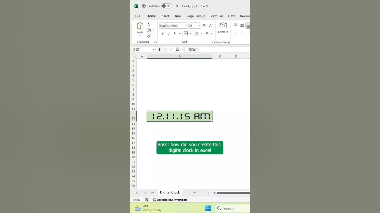 How to Create this Digital Clock in Excel | Excel Tips & Tricks #excel #exceltips #exceltutorial ...