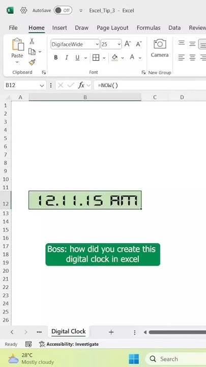 How to Create this Digital Clock in Excel | Excel Tips & Tricks #excel #exceltips #exceltutorial ...