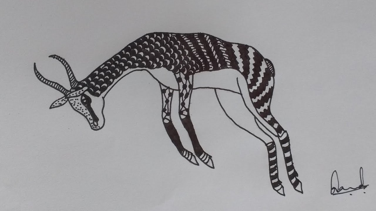 DRAWING AN IMPALA DEER USING PATTERN TECHNIQUE WITH PENCIL AND BLACK ...