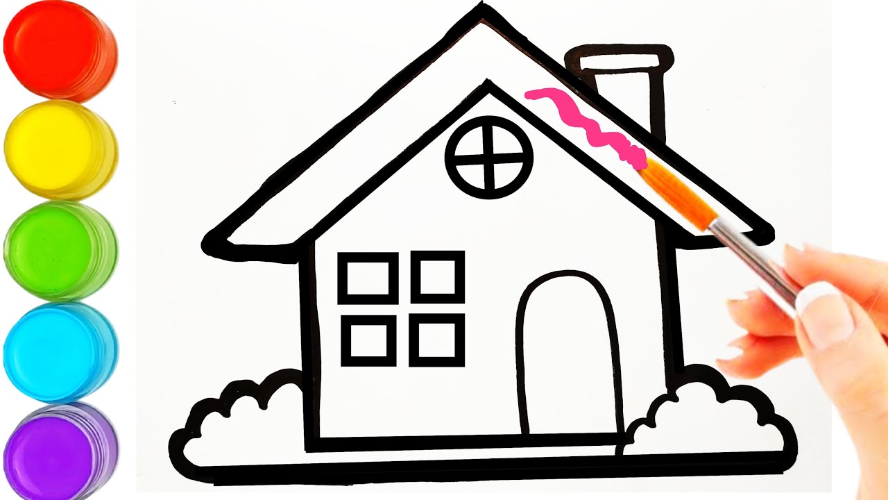 How to Draw a house, Acrylic painting tutorial for kids / Step by step ...