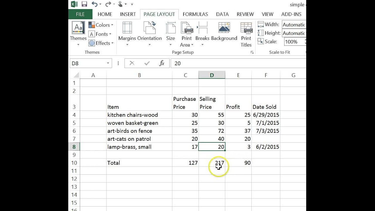 simple excel spreadsheet step 4 edit data and see results - YouTube
