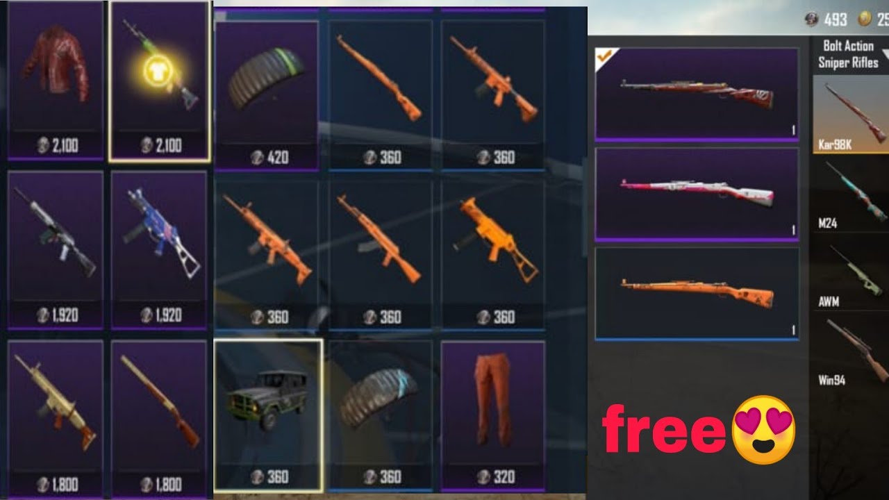 Pubg Mobile Korea | free all gun skins | without buy royal pass - YouTube