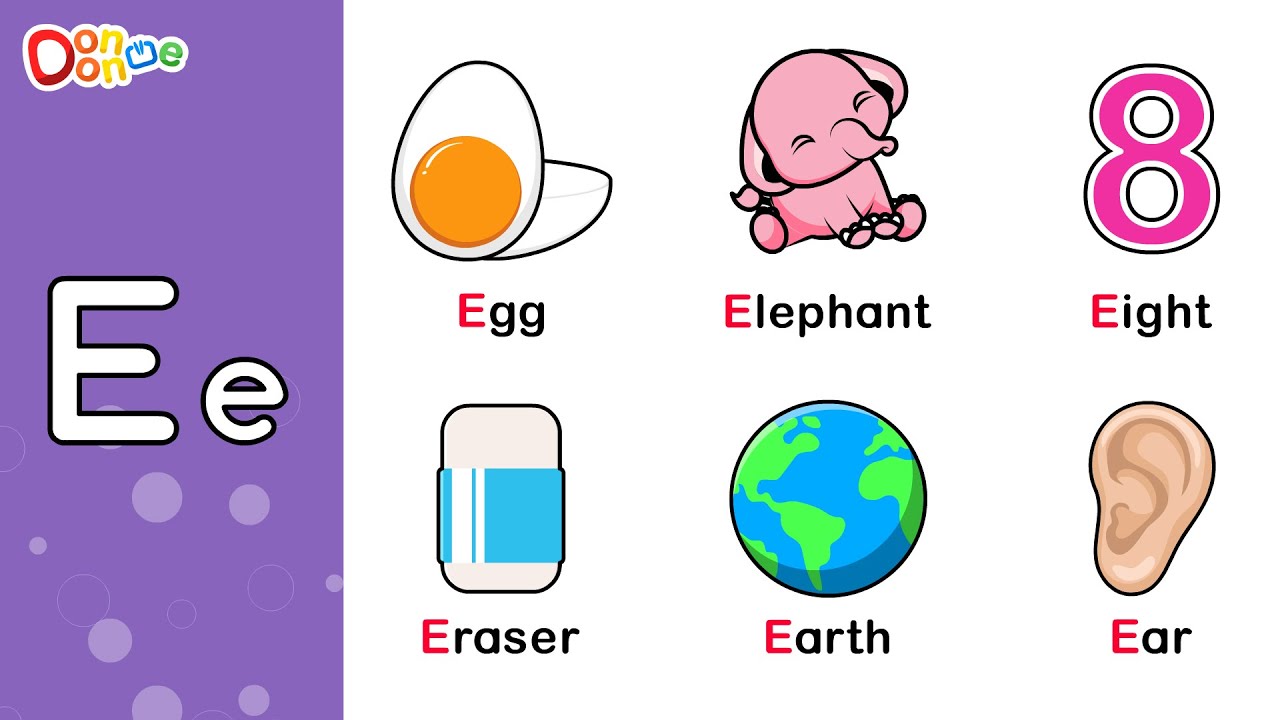 Learn the Basic English Vocabulary for kids - Letter E - DonDonMe Kids ...