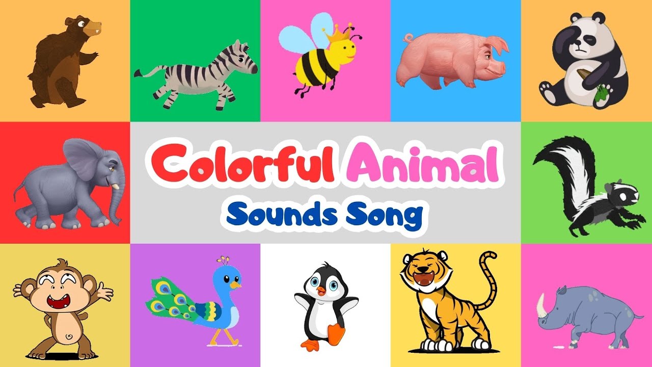 Colorful Animal Sounds | Name Animal Noises & Colors! | Nursery Rhymes ...